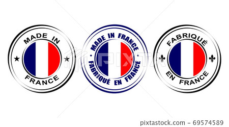 Round label Made in France with flag and lily... - Stock Illustration ...