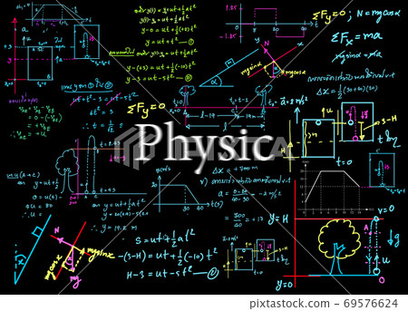 Physics formulas drawn by hand on the background - Stock Illustration ...