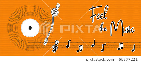 Feel the music hand drawn musical note banner - Stock Illustration ...