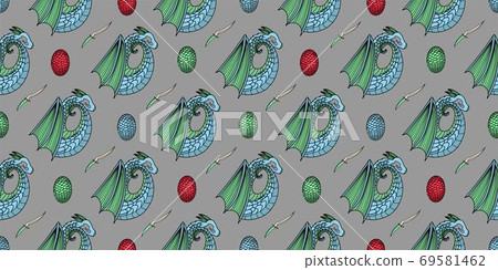 magic pattern with dragons. Blue dragon. vector... - Stock Illustration ...