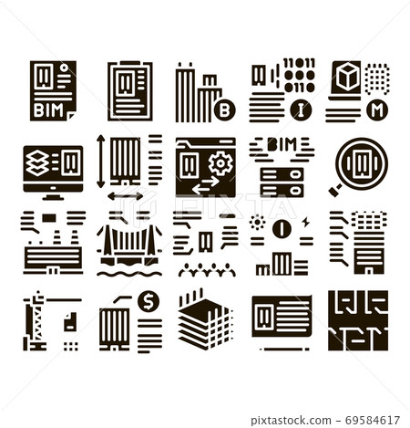 Bim Building Information Modeling Icons Set Vector - Stock Illustration ...
