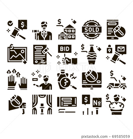 Auction Buying And Selling Goods Icons Set Vector - Stock Illustration ...