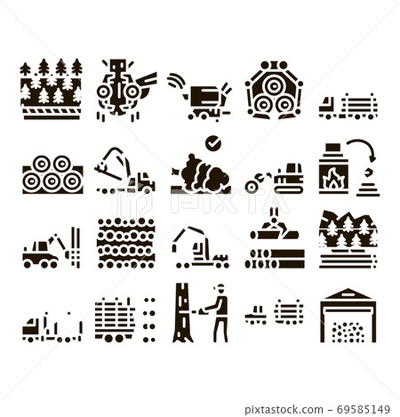 Wood Logging Industry Glyph Set Vector - Stock Illustration [69585149 ...