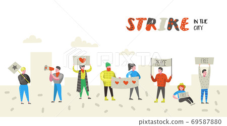 Group of Flat Angry People Protesting at Strike - Stock Illustration ...