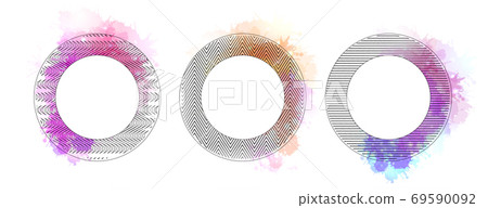 Set of round frames with engraving pattern and... - Stock Illustration ...