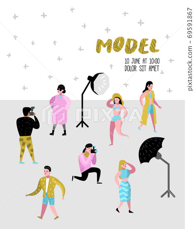 Photo Studio Characters with Photographer - Stock Illustration ...