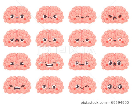 Brain emoticons. Cute brains characters with... - Stock Illustration ...