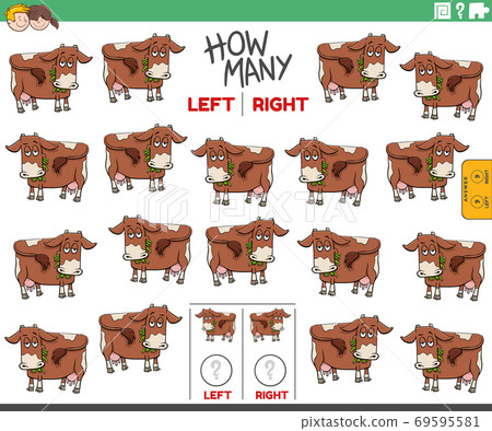 counting left and right pictures of cartoon cow... - Stock Illustration ...