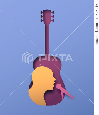 Man singer inside paper cut guitar instrument - Stock Illustration ...