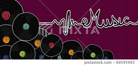 Retro music vinyl cd cartoon banner - Stock Illustration [69595993] - PIXTA