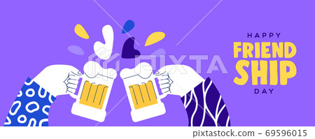 Friendship day banner of friends drinking beer - Stock Illustration ...