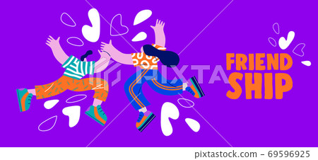 Friendship day woman and man high five banner - Stock Illustration ...
