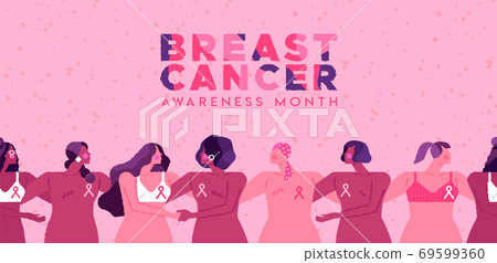 Breast cancer month pink ribbon women together - Stock Illustration ...