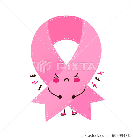 Cute sad cry funny pink ribbon character - Stock Illustration [69599478 ...