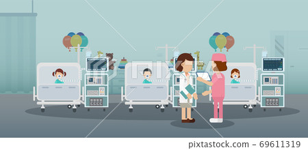 Pediatrics ward with doctor and patients - Stock Illustration [69611319 ...