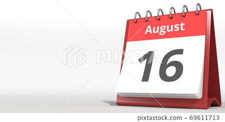 August 16 date on the flip calendar page, 3d... - Stock Illustration ...