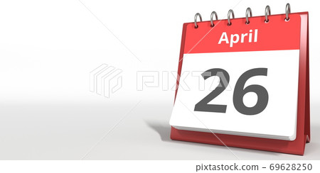 April 26 date on the flip calendar page, 3d... - Stock Illustration ...