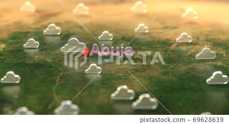 Abuja city and cloudy weather icon on the map,... - Stock Illustration ...