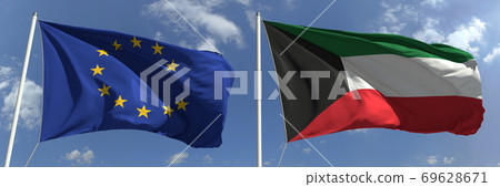 Waving flags of the European Union and Kuwait... - Stock Illustration ...