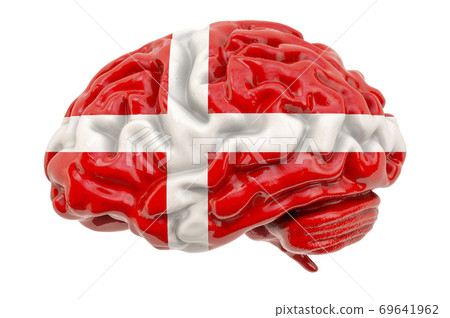 Human brain with Danish flag. Scientific... - Stock Illustration ...