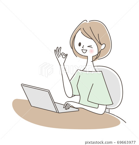 Female OK sign to telework - Stock Illustration [69663977] - PIXTA