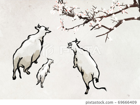 New year 2021, year of the ox ink painting... - Stock Illustration ...