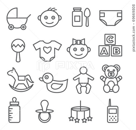 Baby line icons set on white background - Stock Illustration [69669808 ...