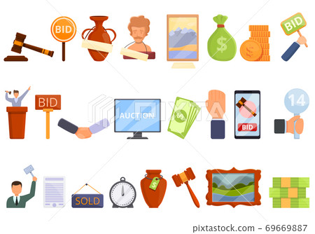 Auction icons set, cartoon style - Stock Illustration [69669887] - PIXTA