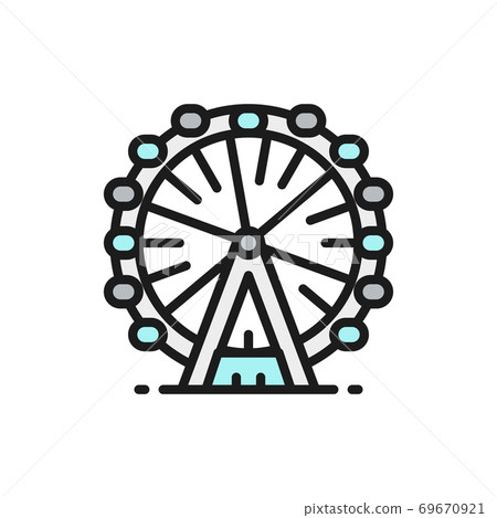 Ferris wheel, London eye flat color line icon. - Stock Illustration ...