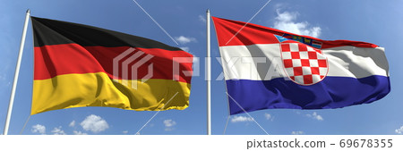 Flying flags of Germany and Croatia on high... - Stock Illustration ...