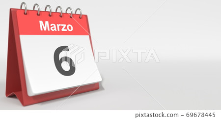 March 6 date written in Spanish on the flip... - Stock Illustration ...