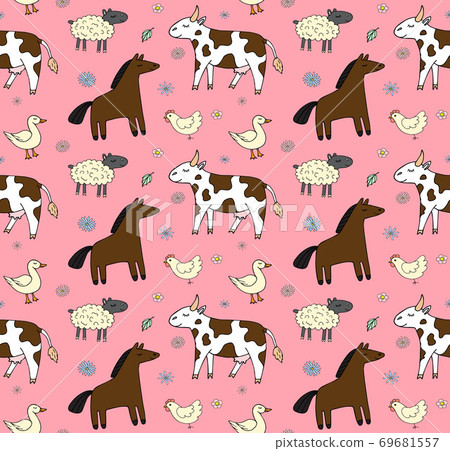 Vector seamless pattern of doodle farm animal - Stock Illustration ...
