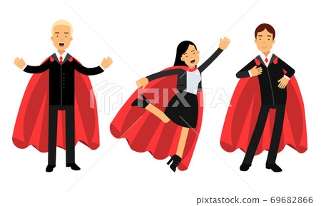 People Characters in Formal Suit and Red Capes... - Stock Illustration ...