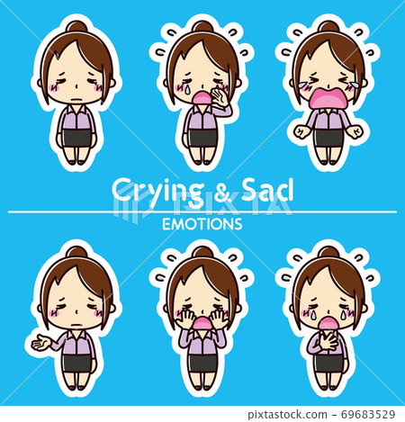Female facial expression set / crying / sad - Stock Illustration ...