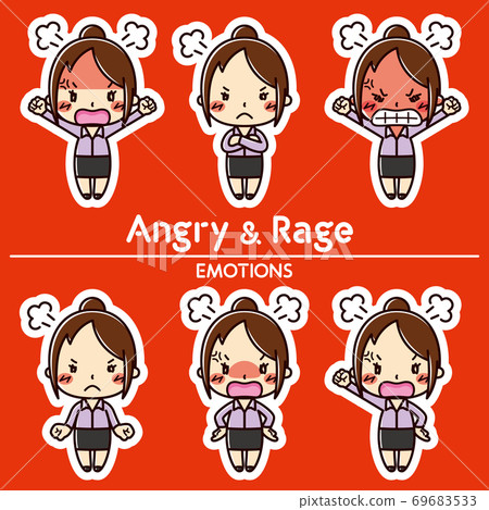Female facial expression set / angry / angry - Stock Illustration ...