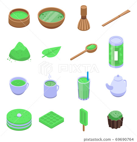 Matcha tea icons set, isometric style - Stock Illustration [69690764 ...