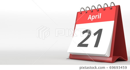 April 21 date on the flip calendar page, 3d... - Stock Illustration ...