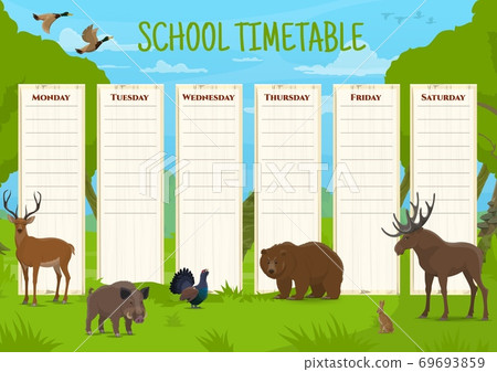 School timetable schedule with vector wild animals - Stock Illustration ...
