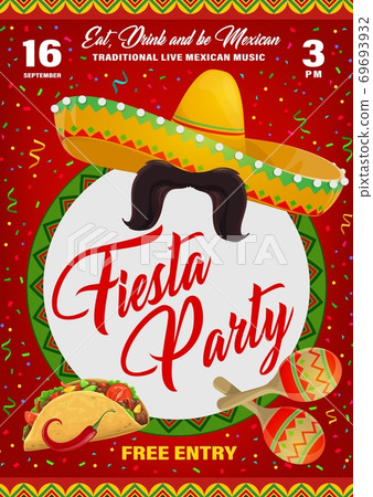 Fiesta party vector flyer with mexican symbols - Stock Illustration ...