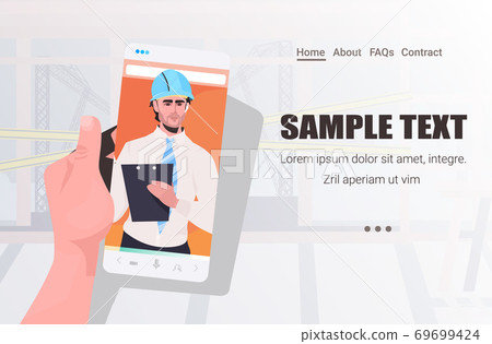 male engineer on smartphone screen discussing... - Stock Illustration ...