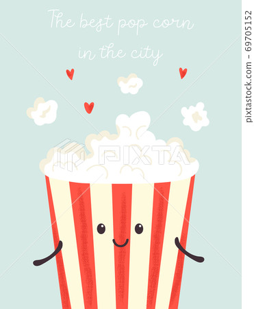 Happy bucket of popcorn, cheerful character. - Stock Illustration ...