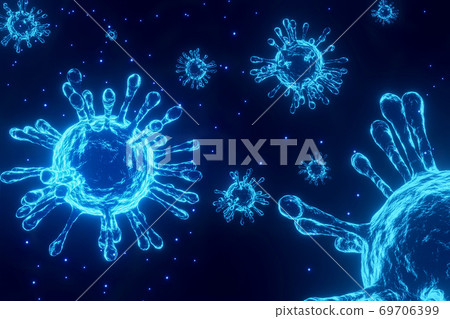 Blue virus cell bacteria on 3D render, medical... - Stock Illustration ...