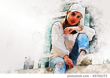 Abstract happiness young woman smile portrait... - Stock Illustration ...