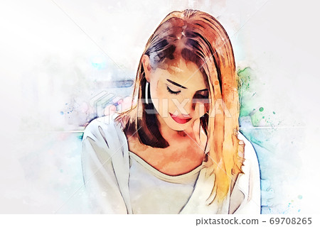 Abstract happiness young woman smile portrait... - Stock Illustration ...