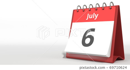 July 6 date on the flip calendar page, 3d... - Stock Illustration ...