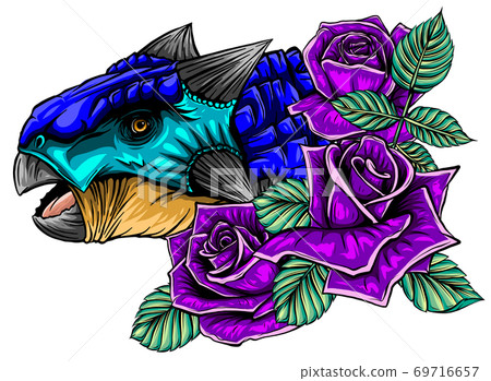 dinosaur and roses frame. vector design.... - Stock Illustration ...