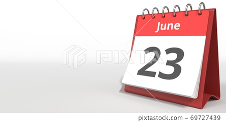 June 23 date on the flip calendar page, 3d... - Stock Illustration ...