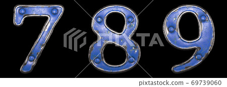 Set of numbers 7, 8, 9 made of painted metal... - Stock Illustration ...
