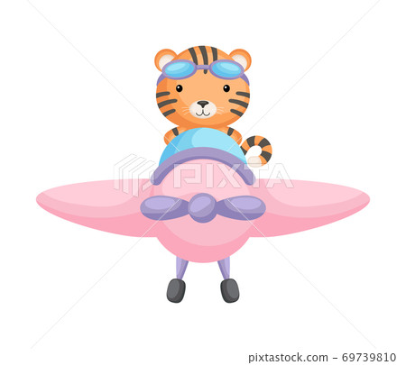 Cute tiger pilot wearing aviator goggles flying... - Stock Illustration ...