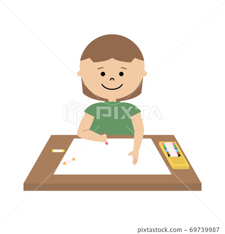 Illustration of a girl drawing at a desk - Stock Illustration [69739987 ...